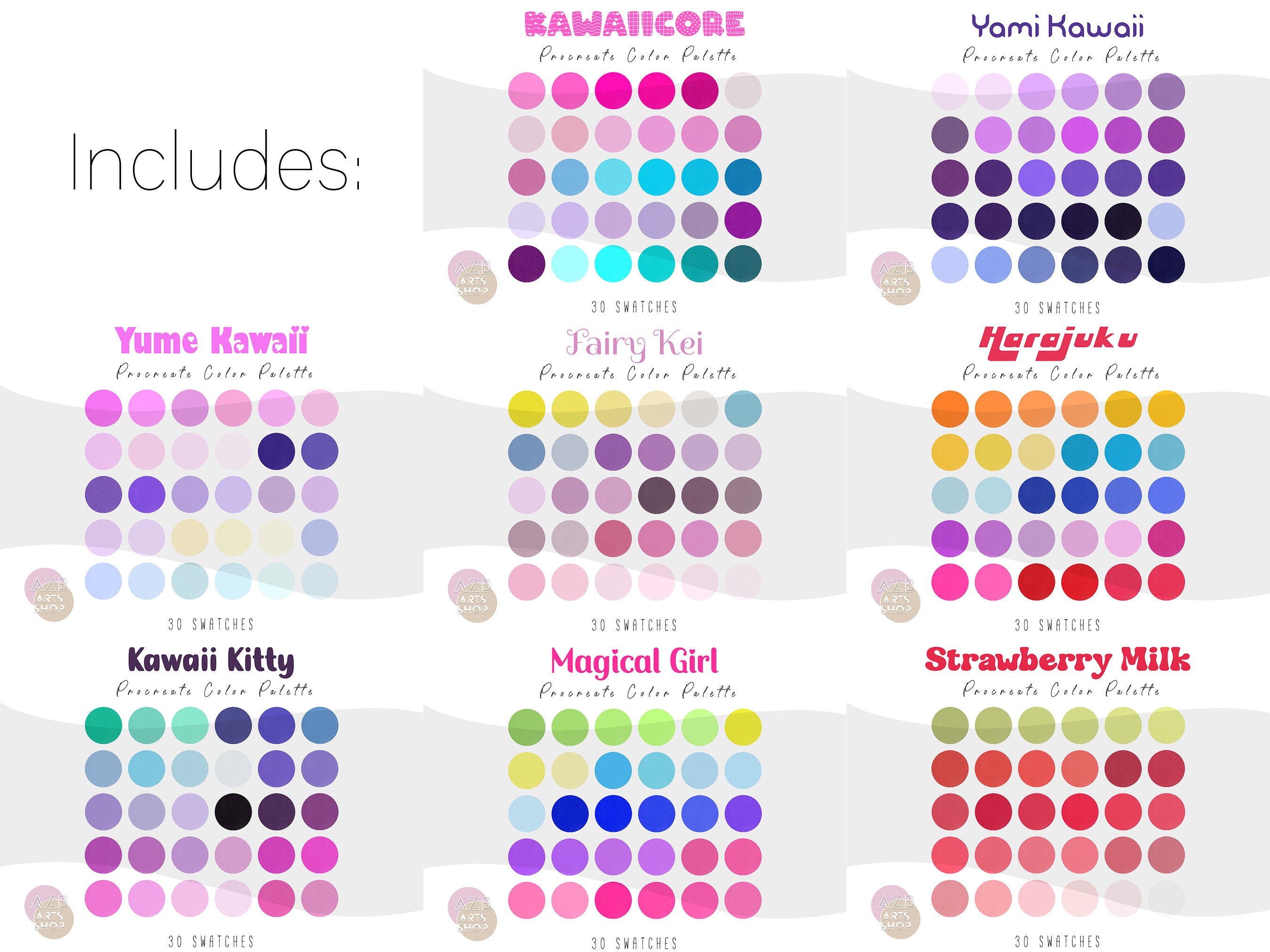 Kawaii Procreate Color Palette MEGA BUNDLE | Color Palette for ...