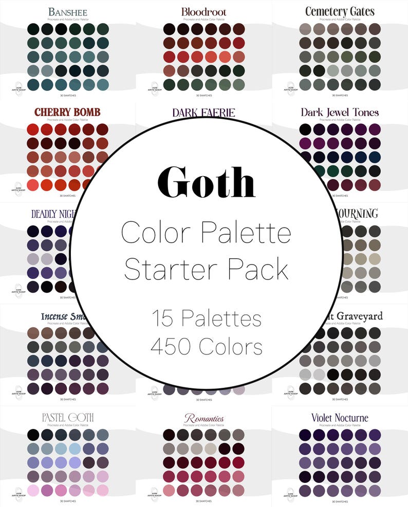 Goth Dark Starter Pack, Procreate Color Palettes, Adobe ASE Files, Hex ...