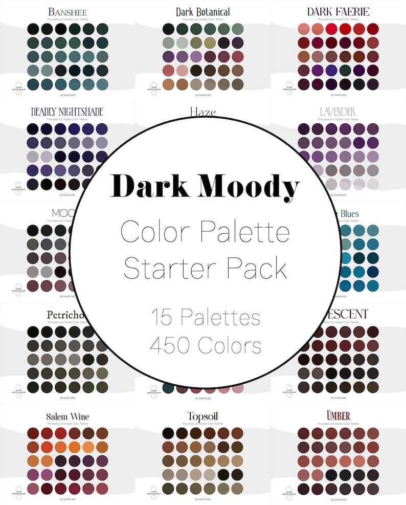 Dark Moody Aesthetic Starter Pack – 15 Procreate & Adobe Color Palettes ...