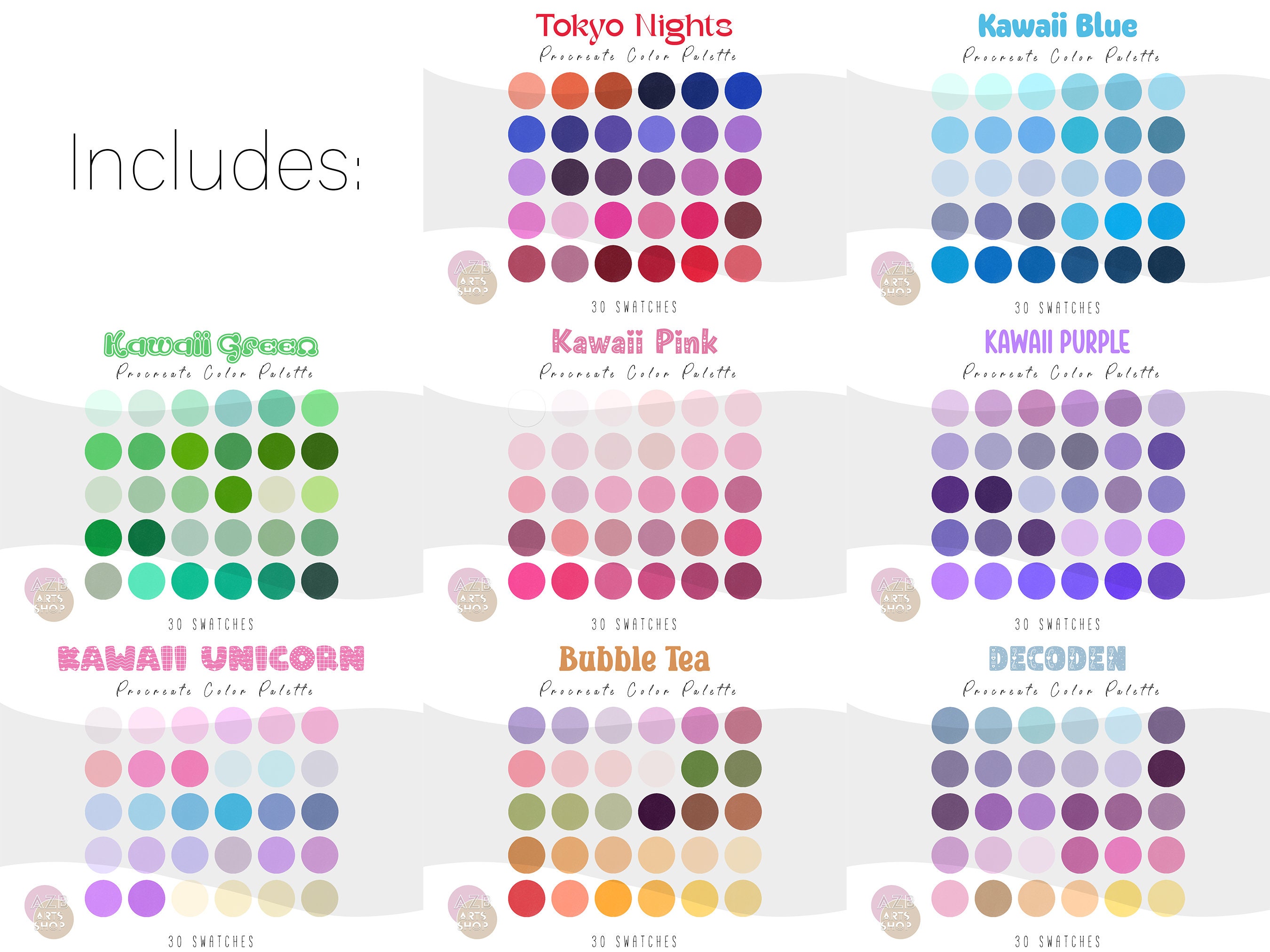 Kawaii Procreate Color Palette MEGA BUNDLE | Color Palette for ...