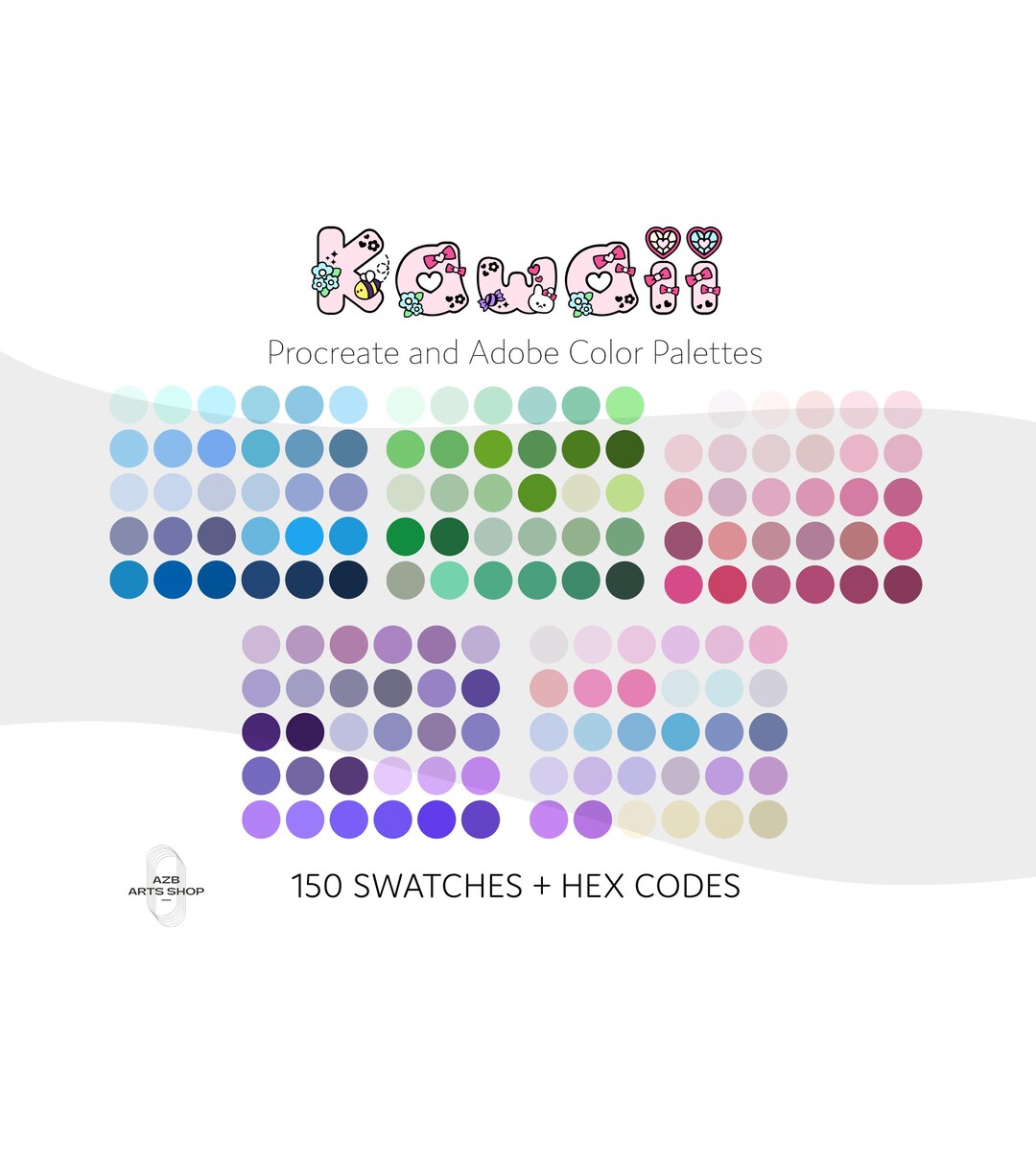 Kawaii Cute Anime Procreate + Adobe Color Palette Bundle, Swatches ...