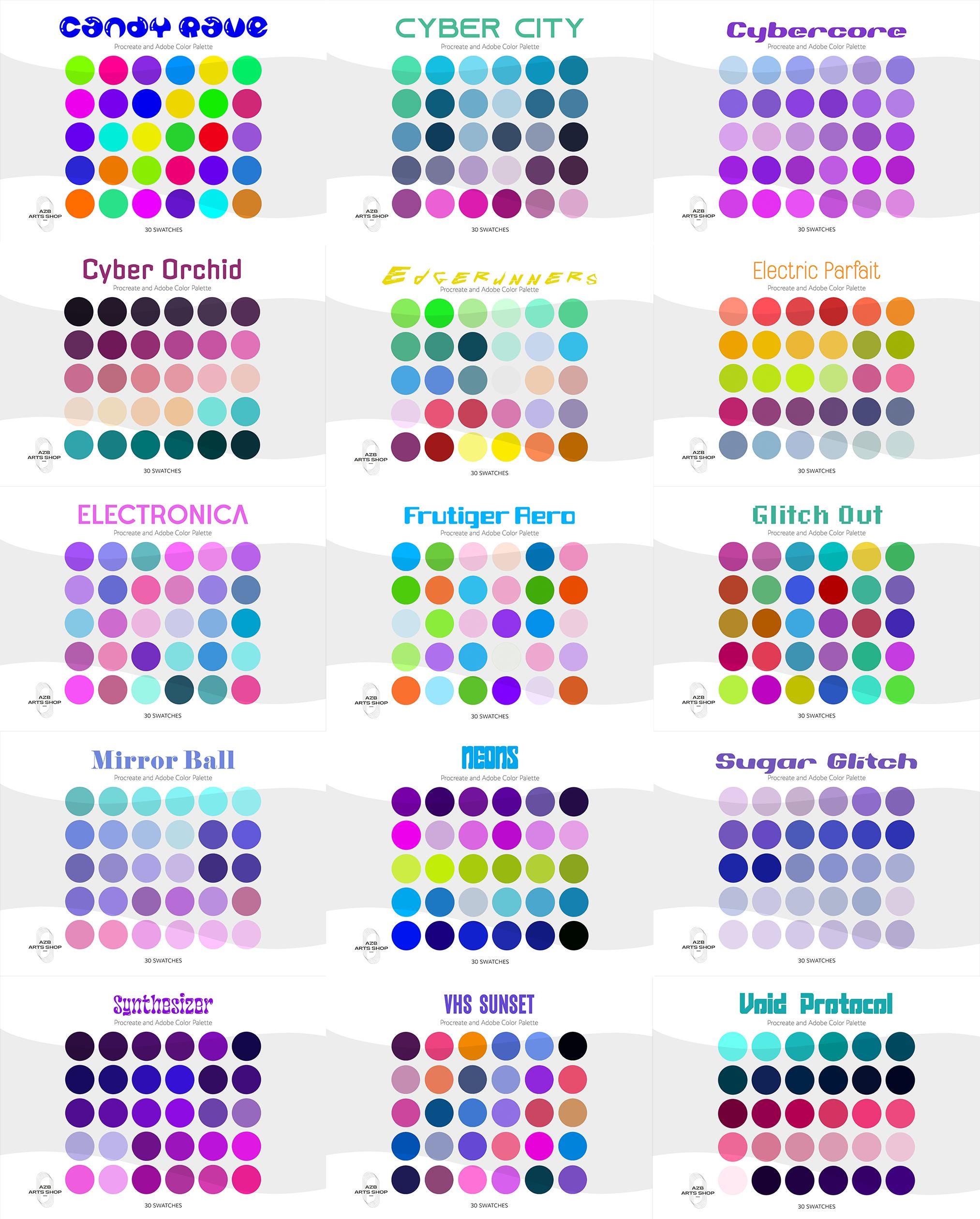 Cyber Cyberpunk Y2K Scifi Aesthetic Color Palettes for Procreate ...