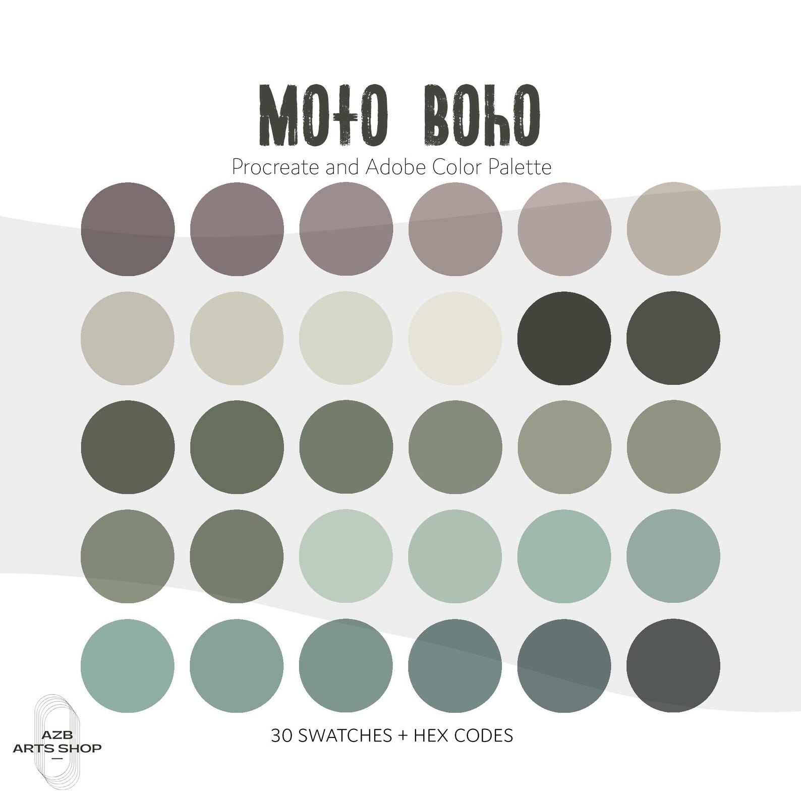 Muted Moto Boho Sage Green Earthy Soft Procreate & Adobe Color Palette ...