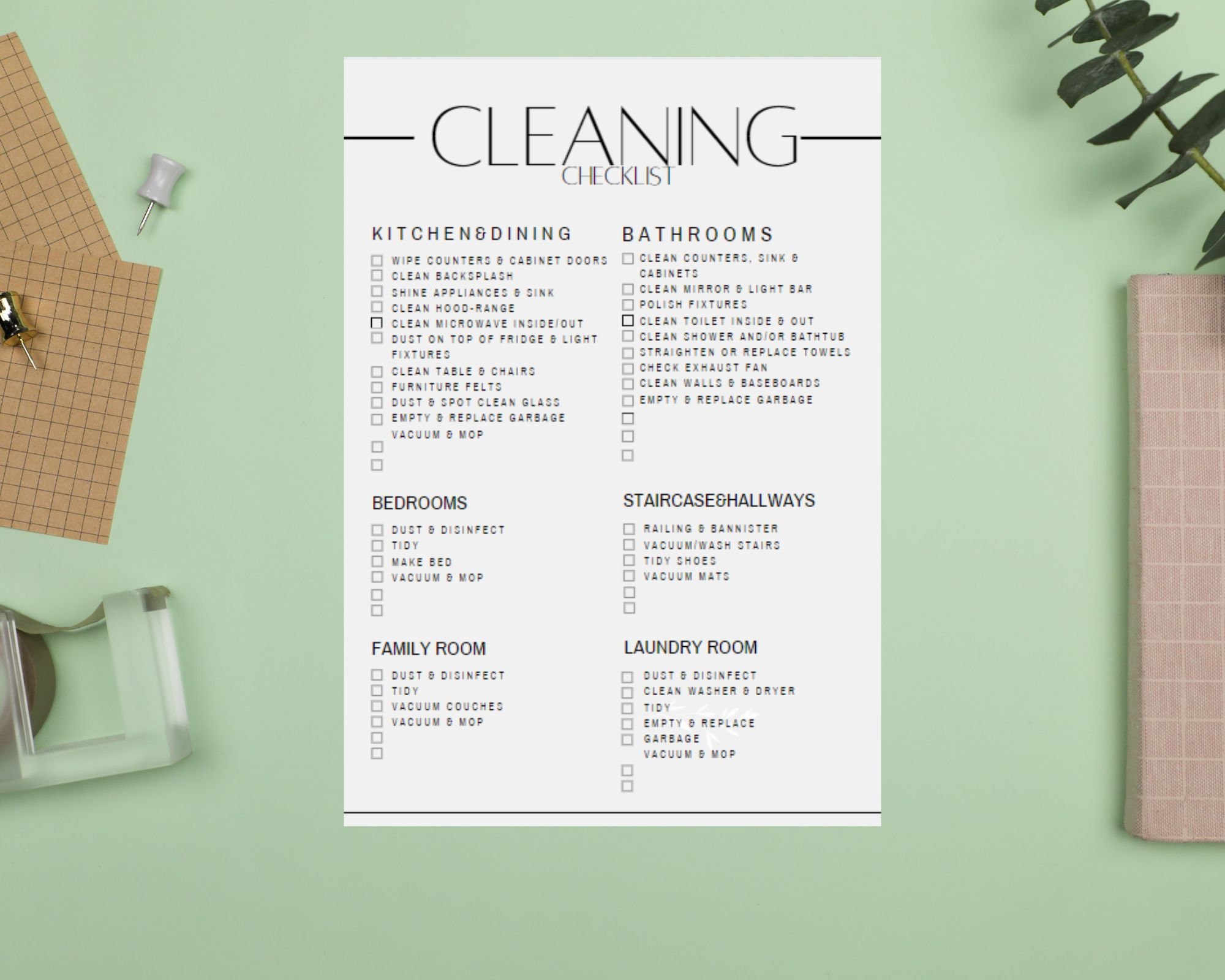 5 Different Styles of Printable Cleaning Checklist - Etsy
