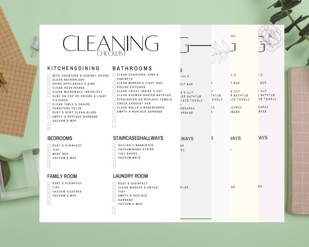 5 Different Styles of Printable Cleaning Checklist - Etsy