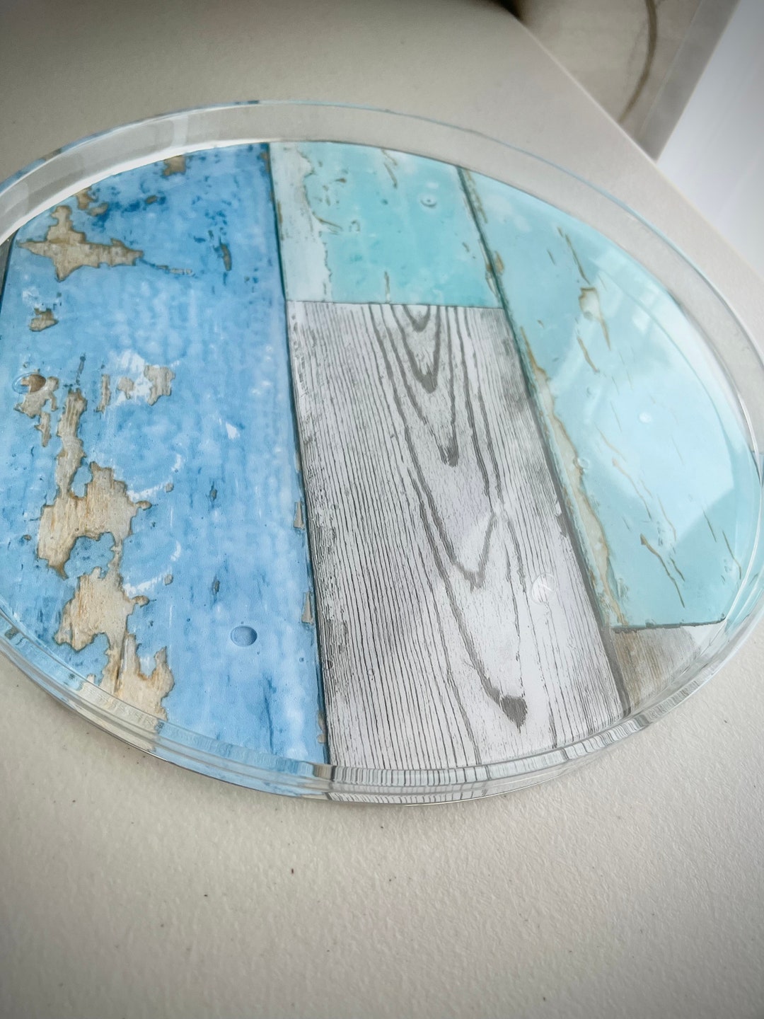 Blue and Grey Wood Look Serving Tray, Rustic, Shabby Chic Look, Coffee ...
