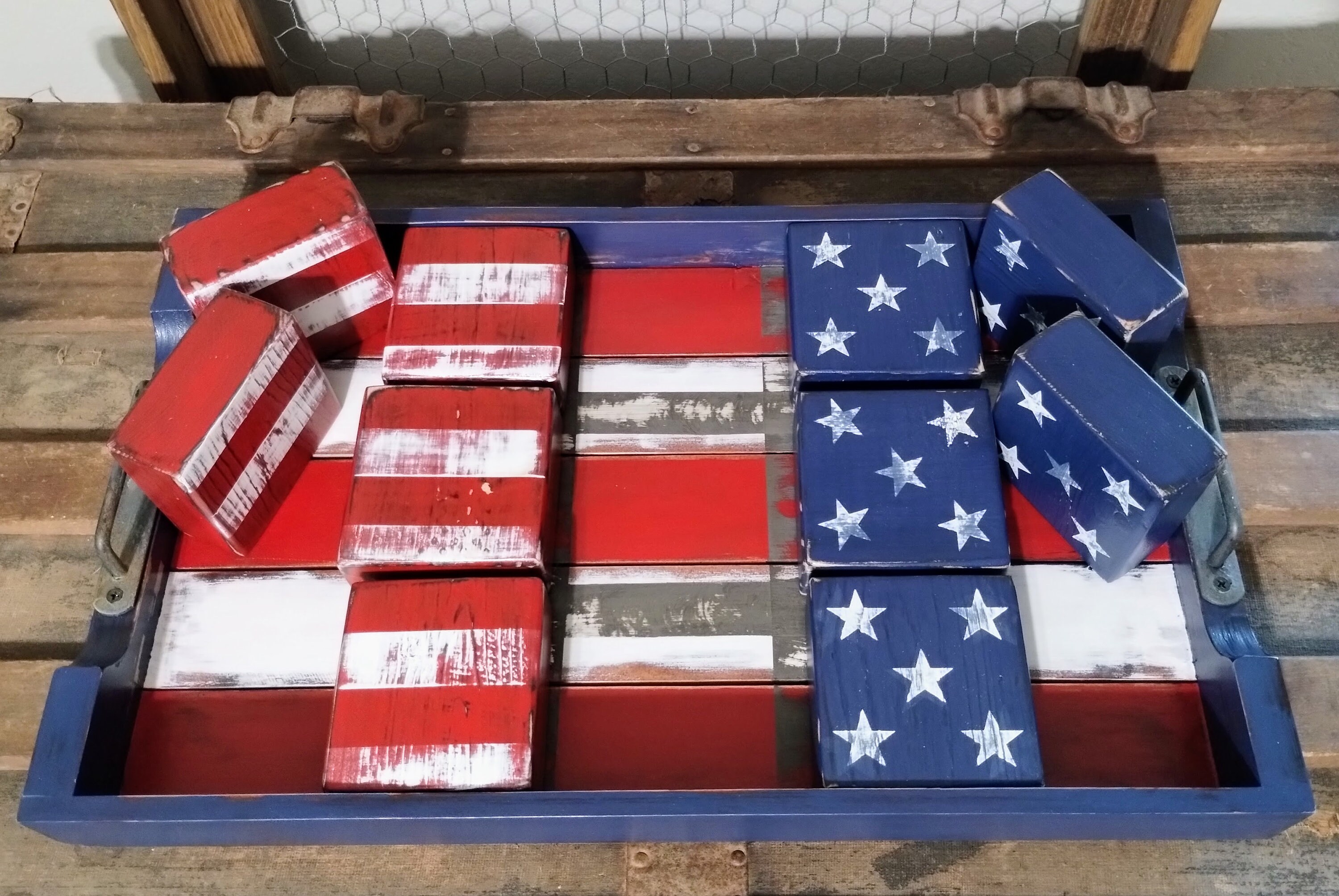 Handcrafted Patriotic Wood Tray With Tic-tac-toe Game Rustic American ...