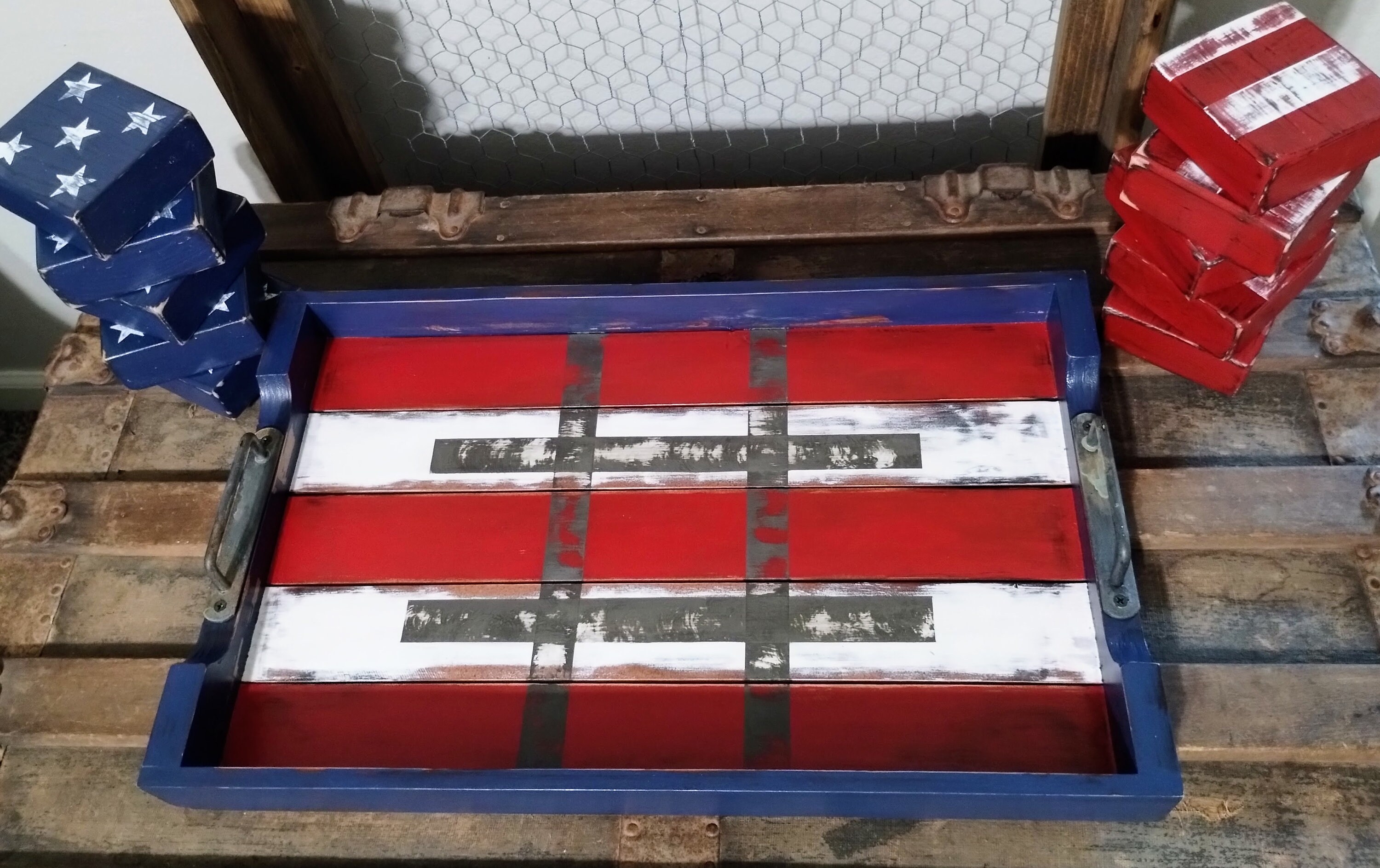 Handcrafted Patriotic Wood Tray With Tic-tac-toe Game Rustic American ...