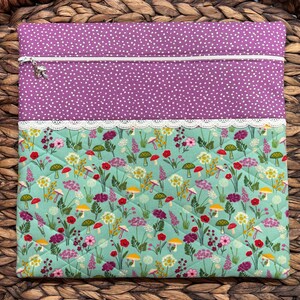 Minty Mushrooms Project Bag>quilted>mushroom Zipper Pull>full Fabric ...