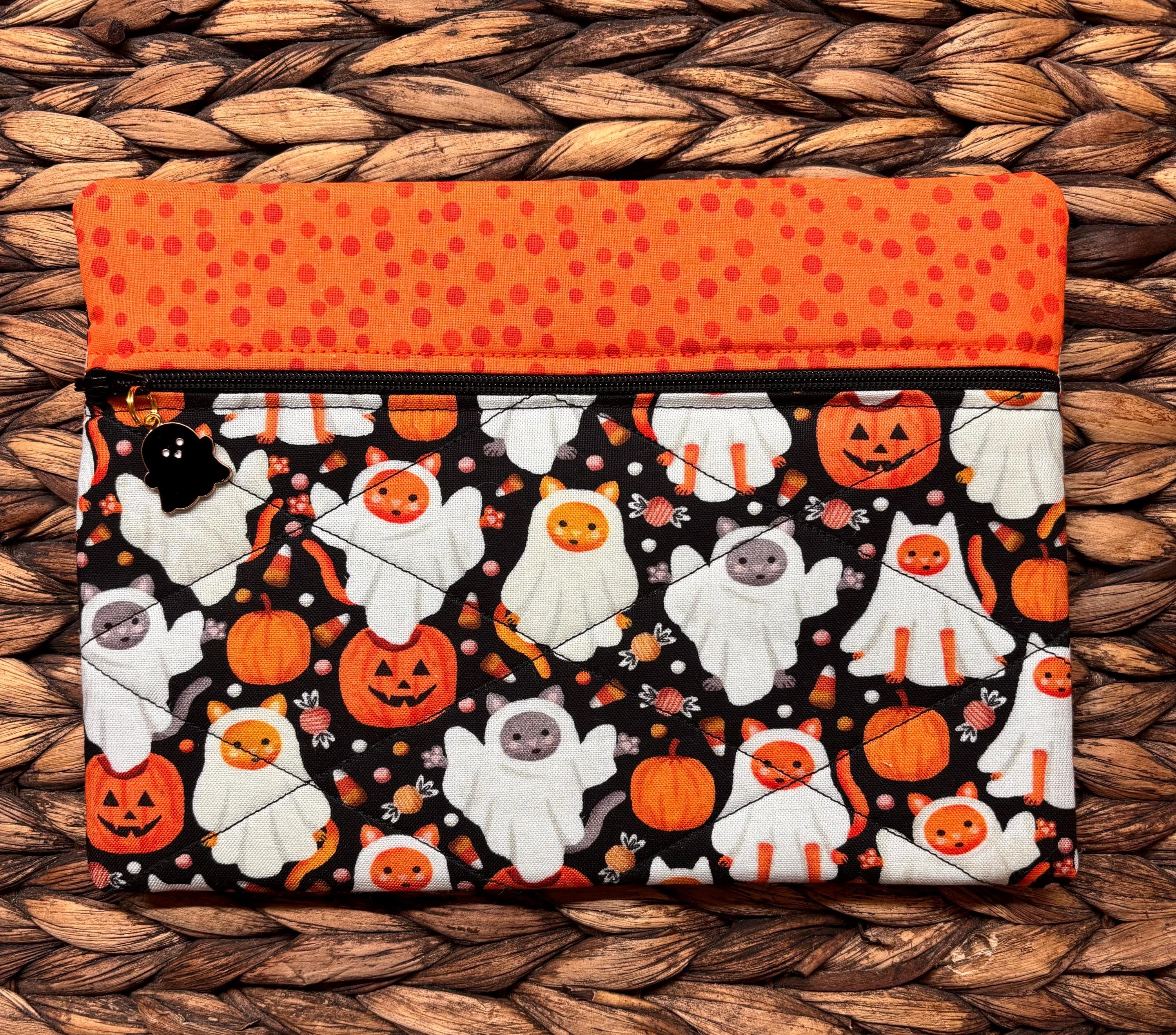 Meow-or-treat Project Bag>quilted>halloween Zipper Pull>full Fabric or ...