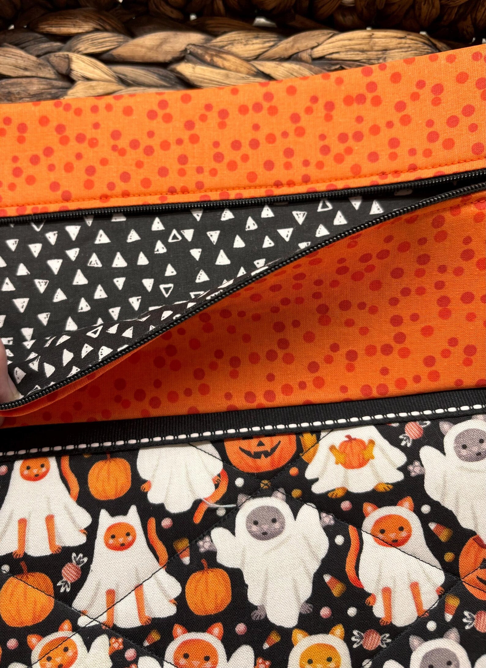 Meow-or-treat Project Bag>quilted>halloween Zipper Pull>full Fabric or ...