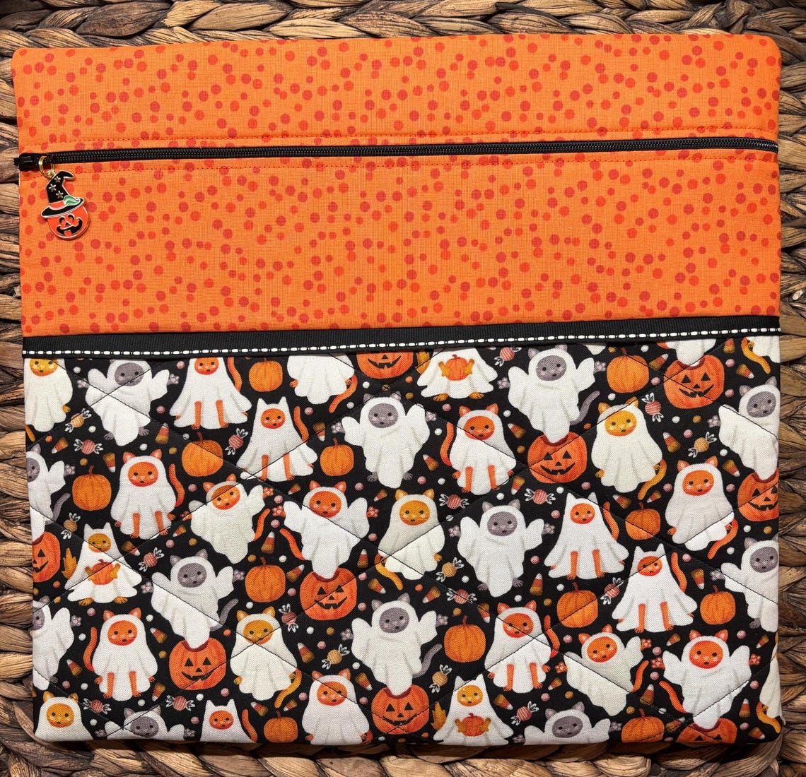 Meow-or-treat Project Bag>quilted>halloween Zipper Pull>full Fabric or ...
