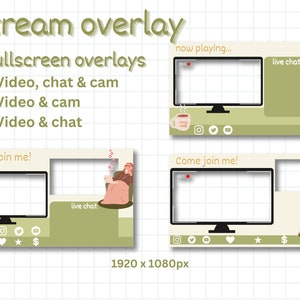 Cute Cozy Stream Overlay Pack Green Soft Theme Flower Cozy Theme ...