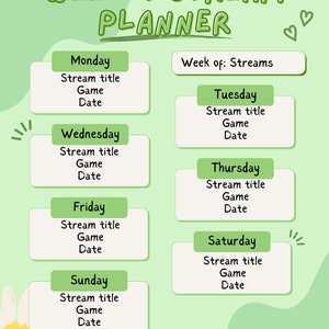 Stream Planner for Twitch Streamers Green Themed Weekly Planner PDF - Etsy
