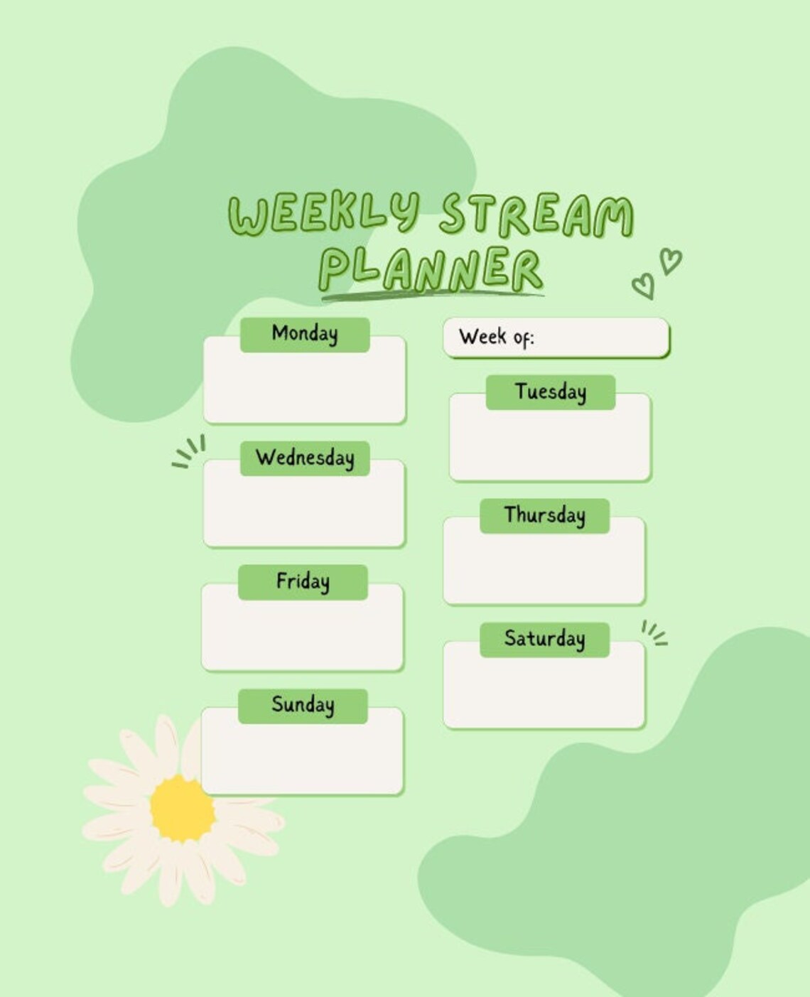 Stream Planner for Twitch Streamers Green Themed Weekly Planner PDF - Etsy