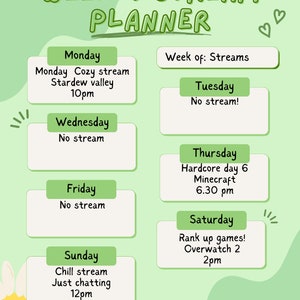 Stream Planner for Twitch Streamers Green Themed Weekly Planner PDF - Etsy