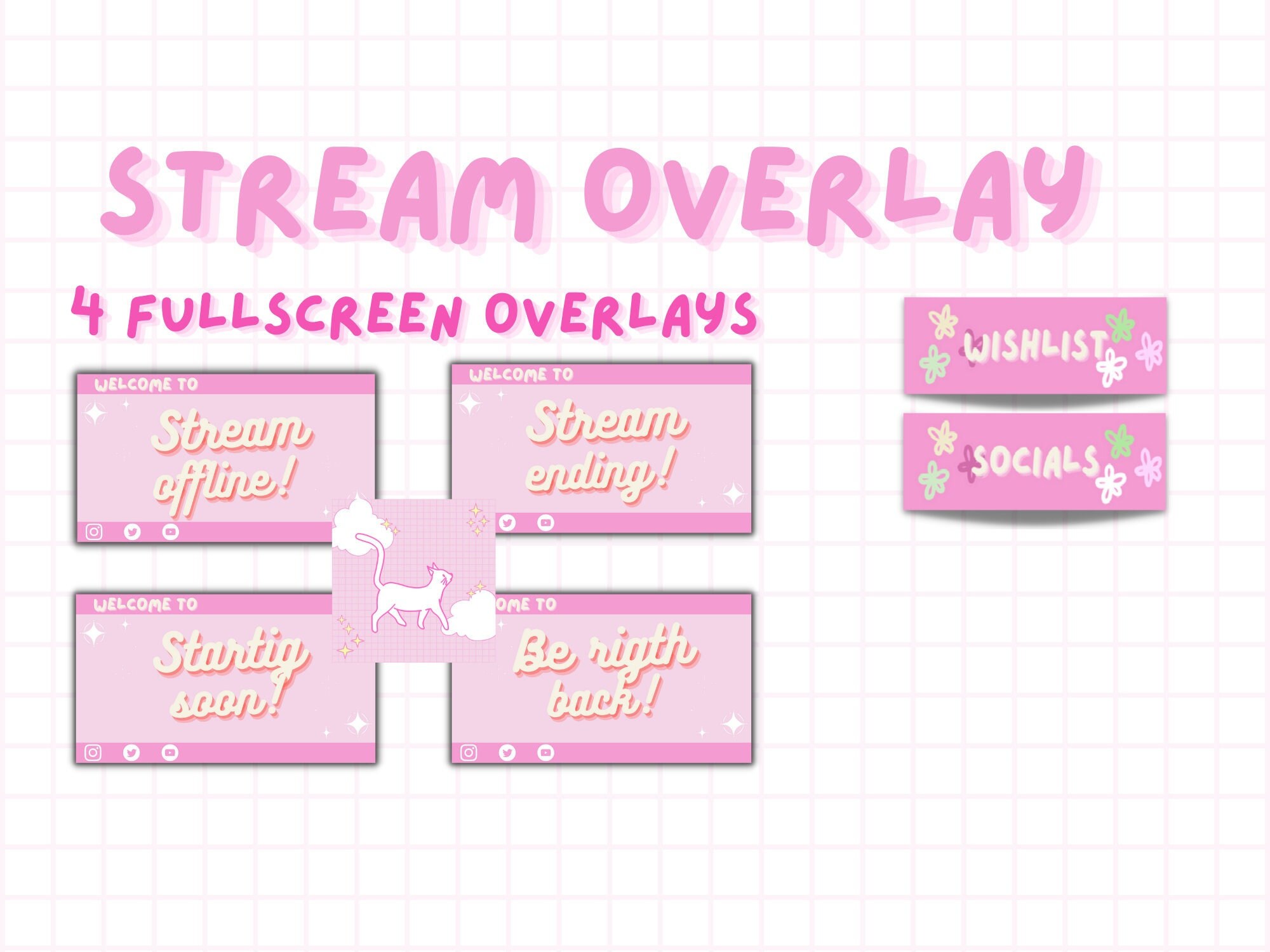 Cute Stream Overlay Pack | Pink Theme | Flower Theme | Girly | Starting ...