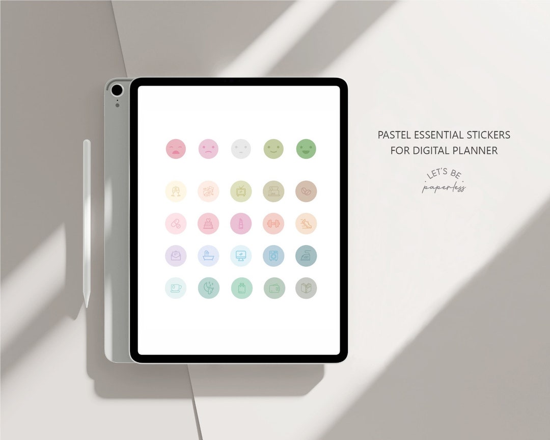 Pastel Stickers for Undated Digital Planner, Essential Stickers Set of ...
