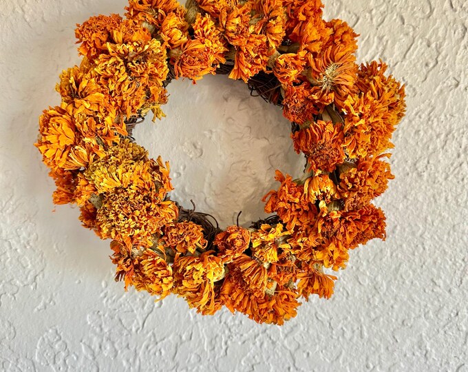 Handmade Dried Flower Marigold Wreath – Natural, Rustic, Autumn Decor ...