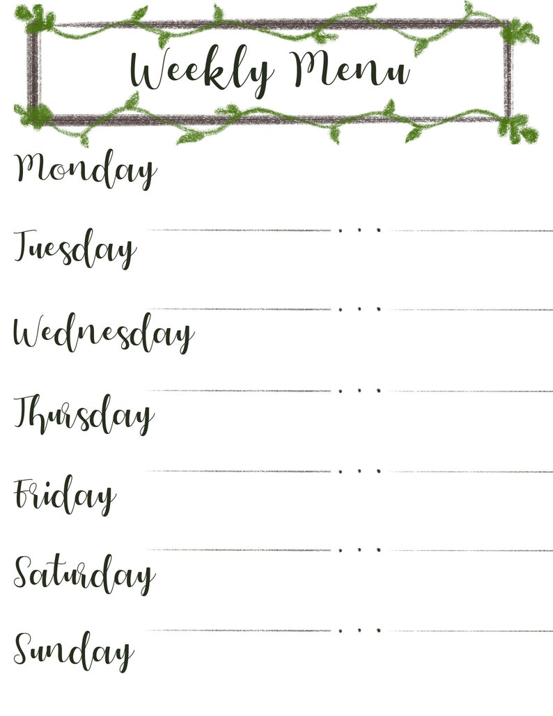 Weekly Menu Template - Etsy