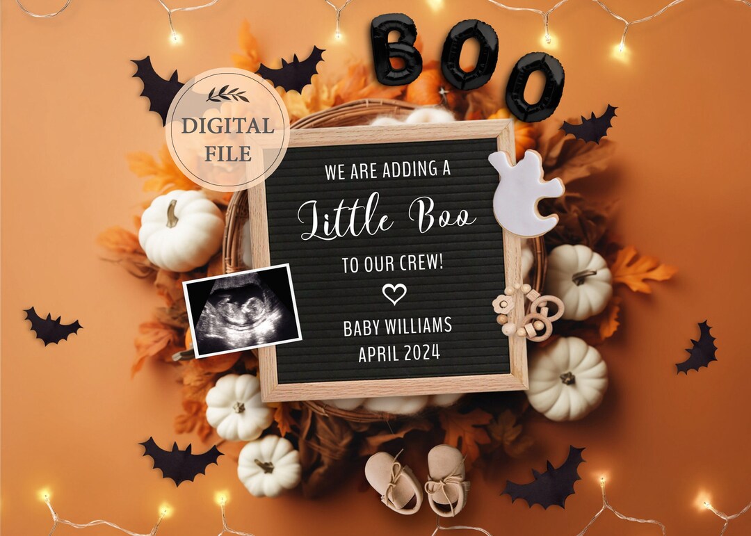 Halloween Baby Announcement Digital, Little Boo Pregnancy Announcement ...
