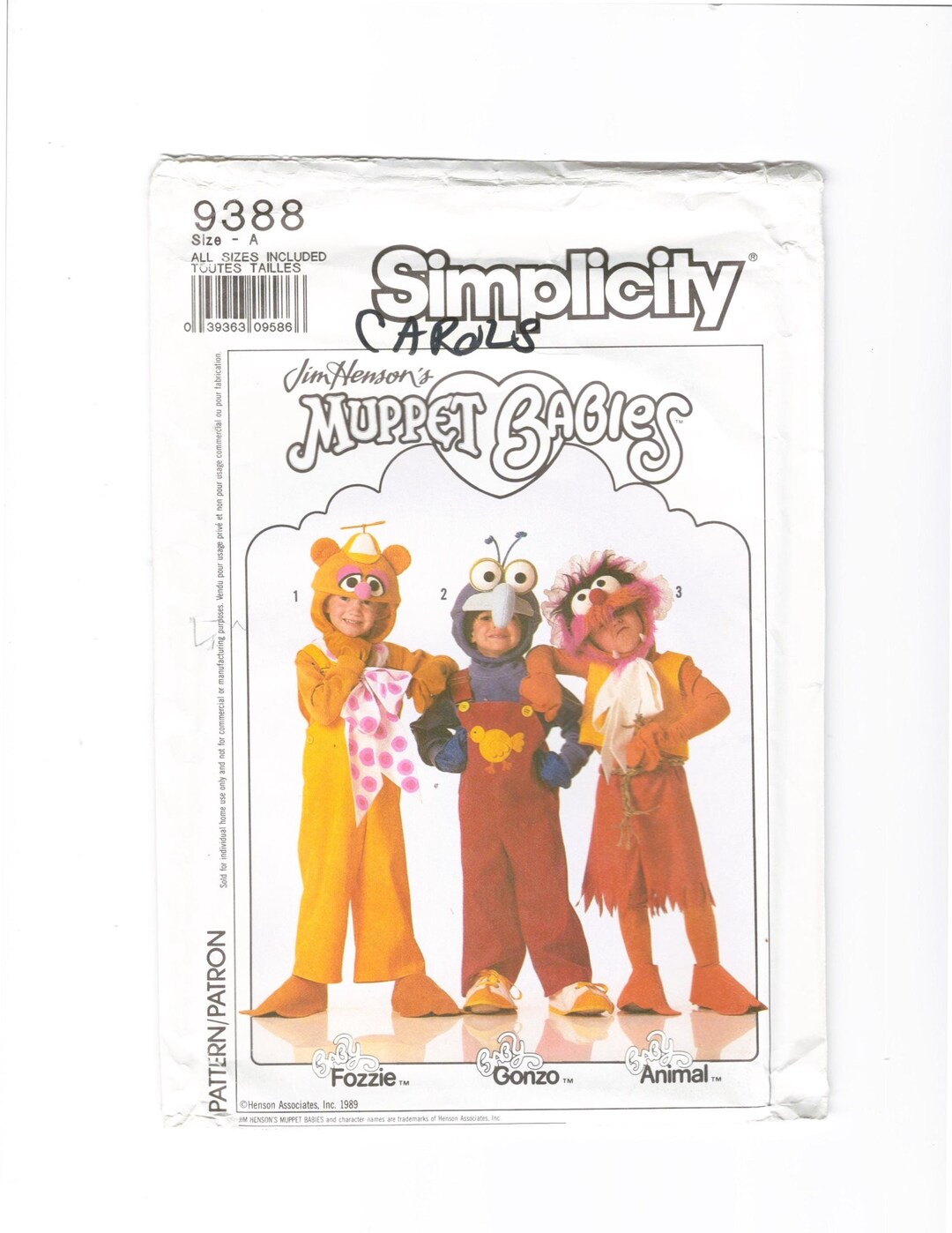 RARE Simplicity 9388 Children's Muppet Costume Toddlers Boys & Girls ...