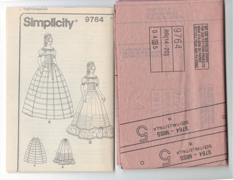 Simplicity 9764 Women's Crinoline Hoopskirt Petticoat Size 14 16 18 20 ...