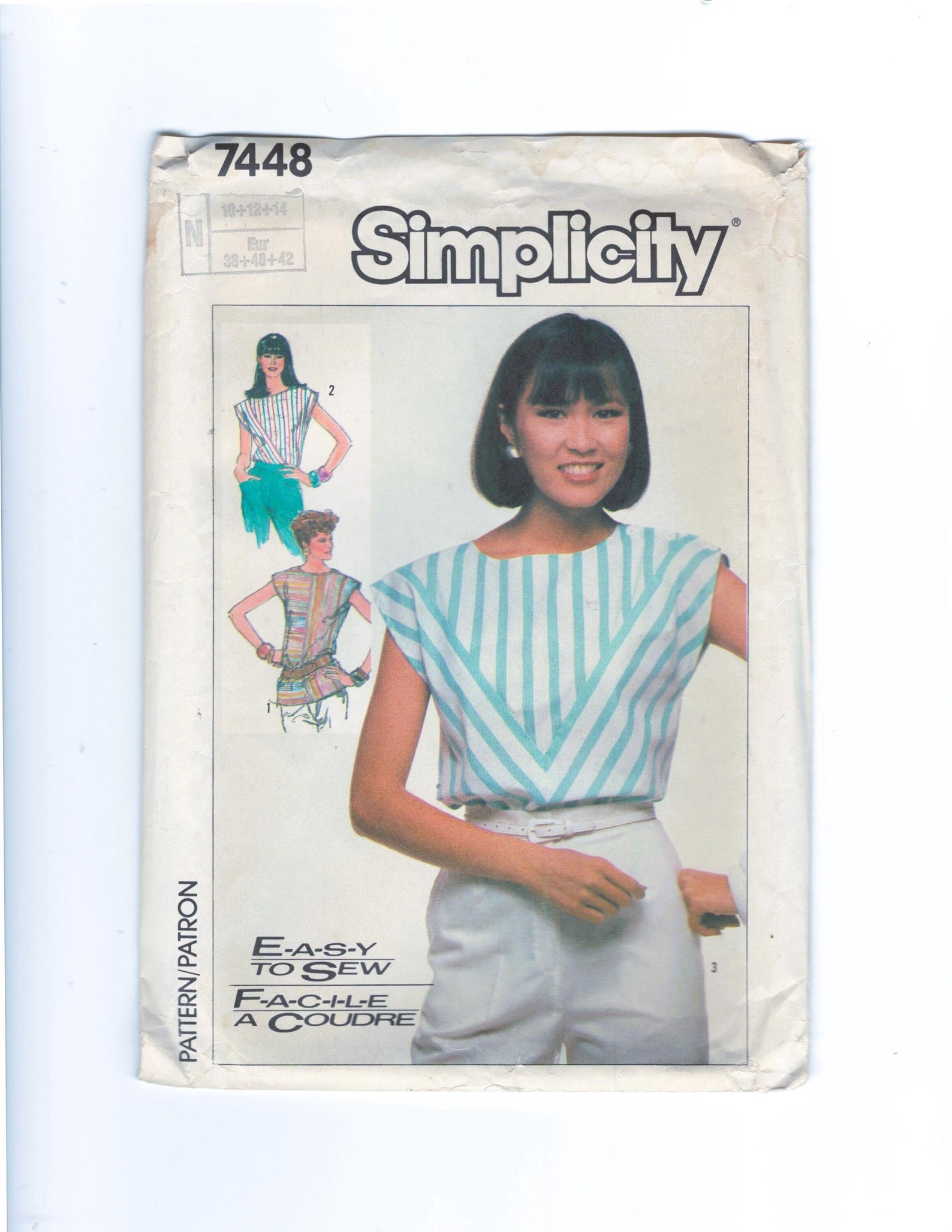 Simplicity 7448 Misses' Striped Tops Size 10 12 14 Bust 32.5 34 36 Easy ...