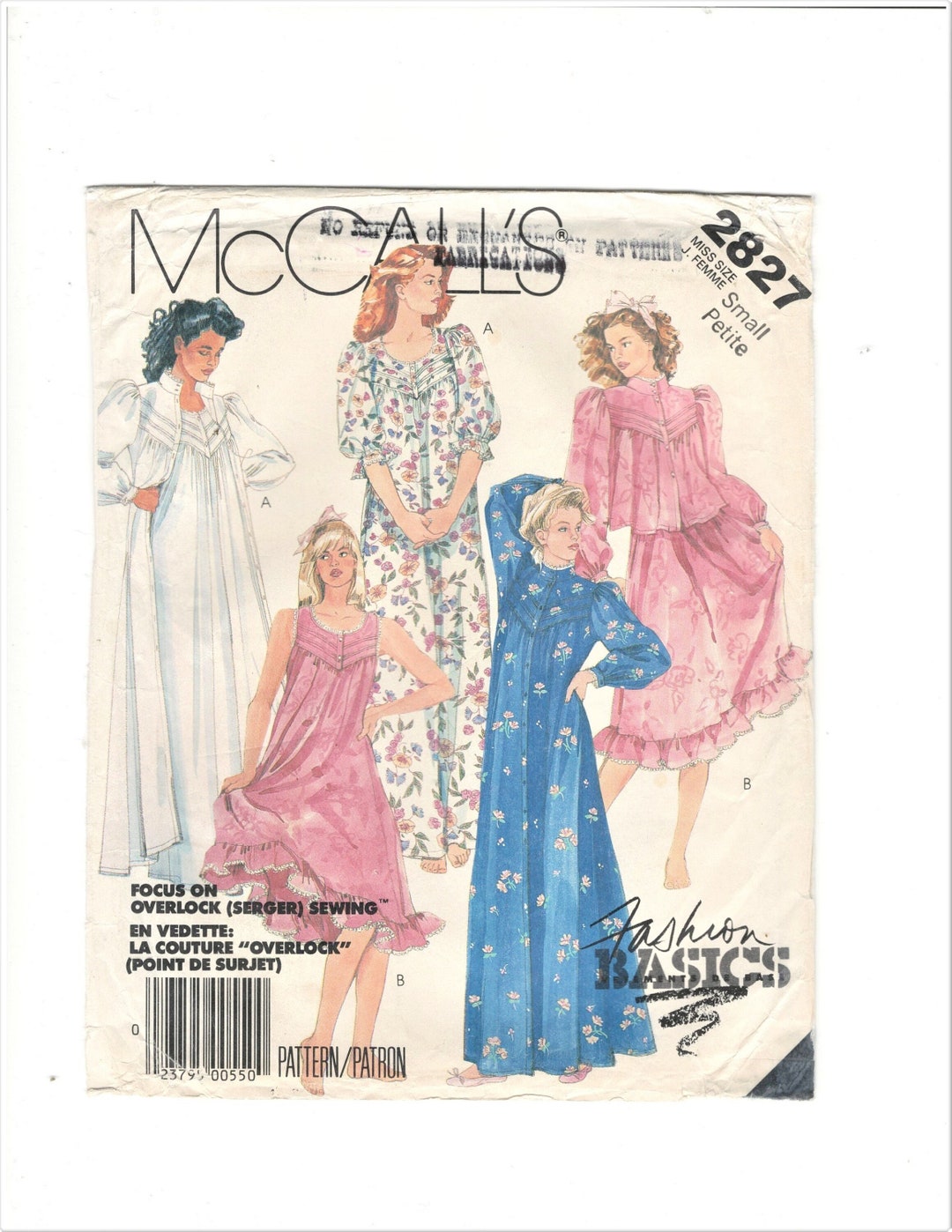 Mccall's 2827 Misses Nightgown, Bed Jacket & Robe Size Small 10 12 Bust ...