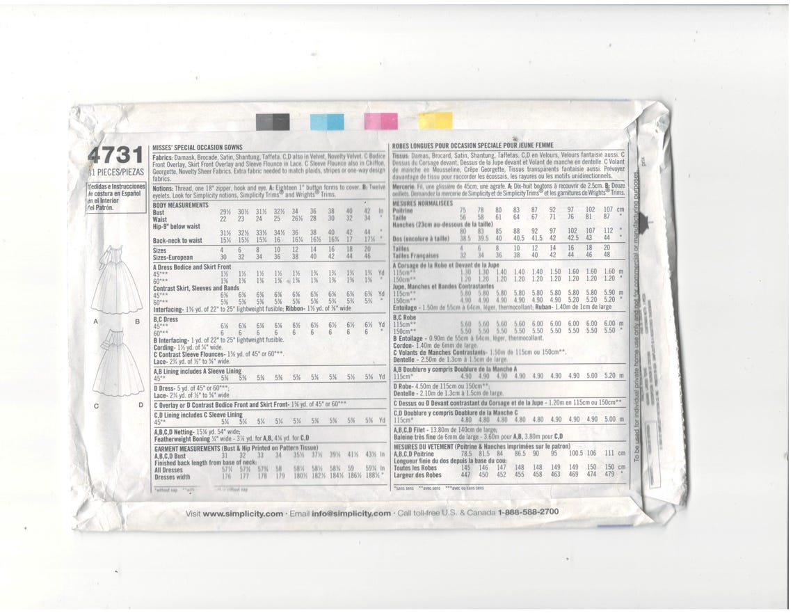 Simplicity 4731 Womens Renaissance Dress Size 12 14 16 18 20 Bust 34 36 ...