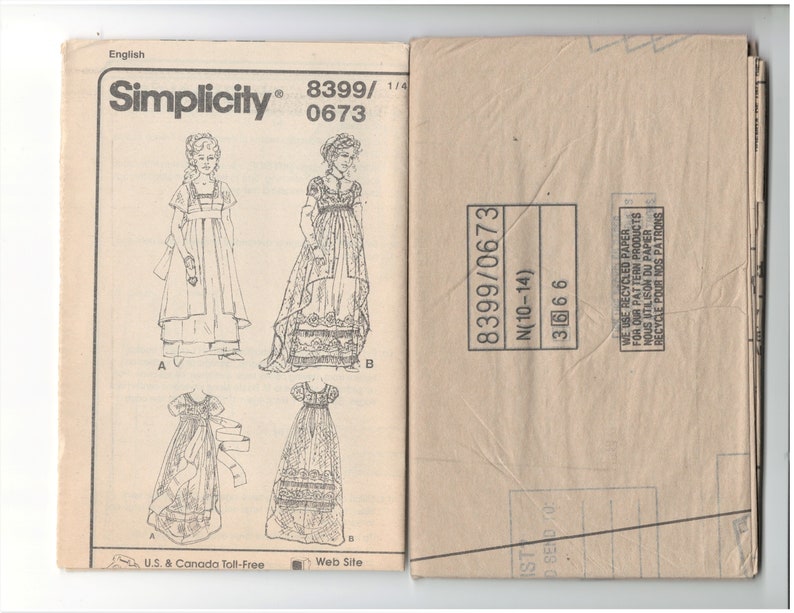 Simplicity 8399 Misses Titanic Costume Size 10 12 14 Bust 32.5 34 36 ...