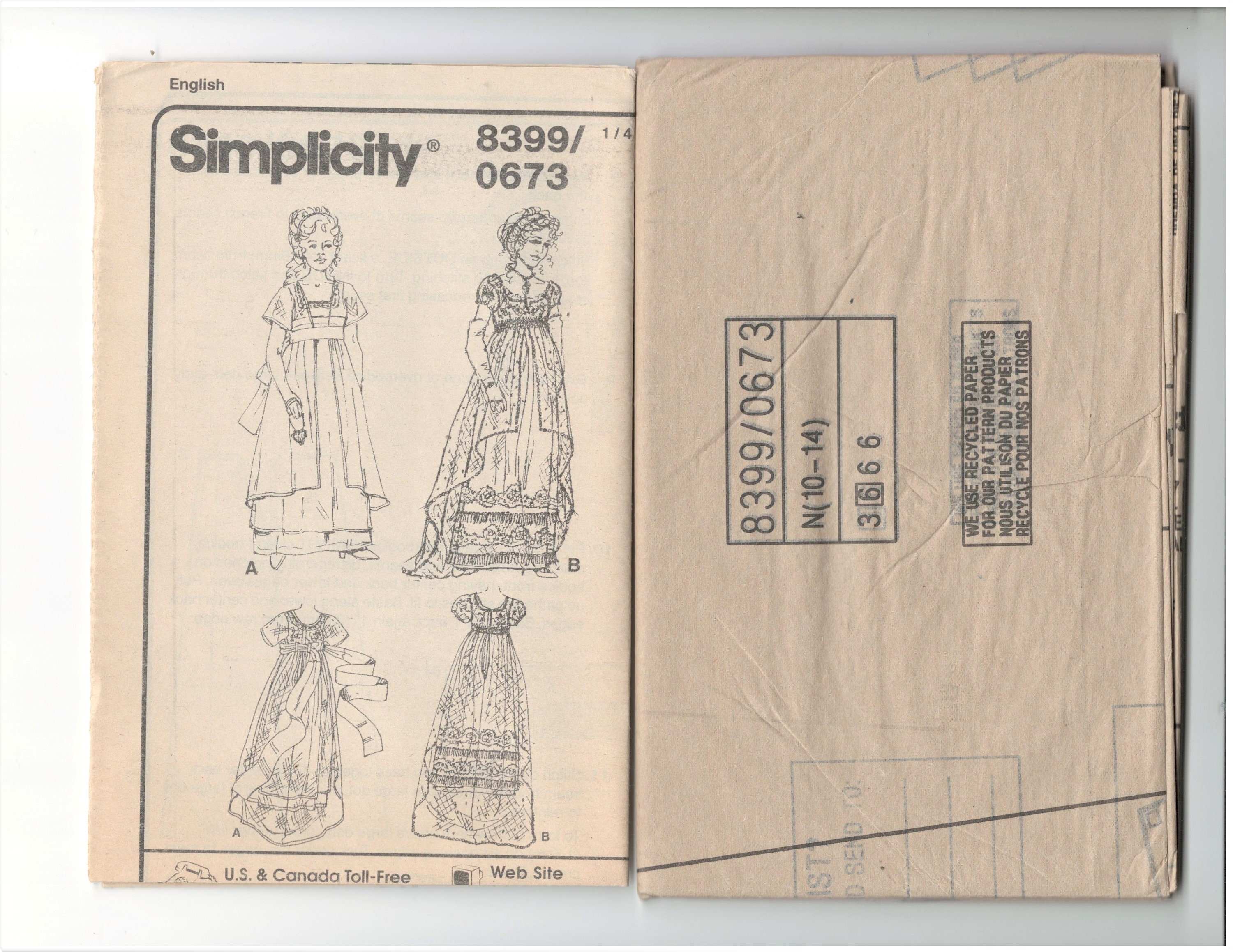 Simplicity 8399 Misses Titanic Costume Size 10 12 14 Bust 32.5 34 36 ...