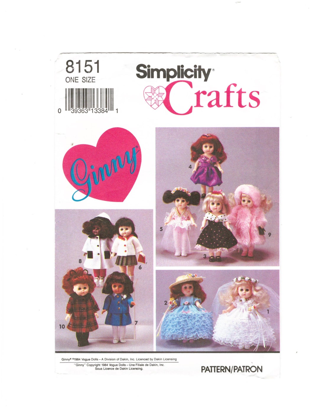 Simplicity 8151 Ginny Vogue Doll Clothing, Clothes for 7.58 Dolls ...