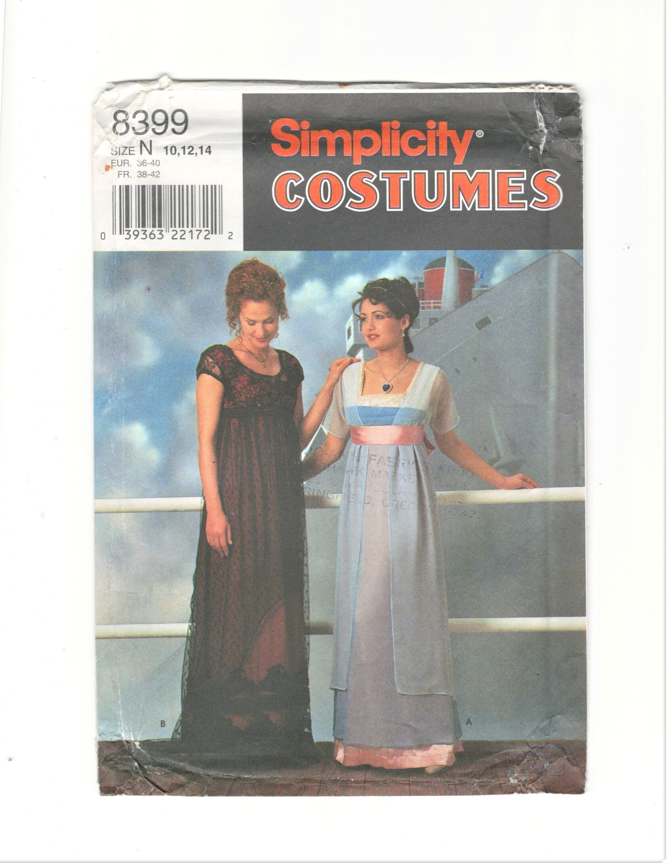 Simplicity 8399 Misses Titanic Costume Size 10 12 14 Bust 32.5 34 36 ...