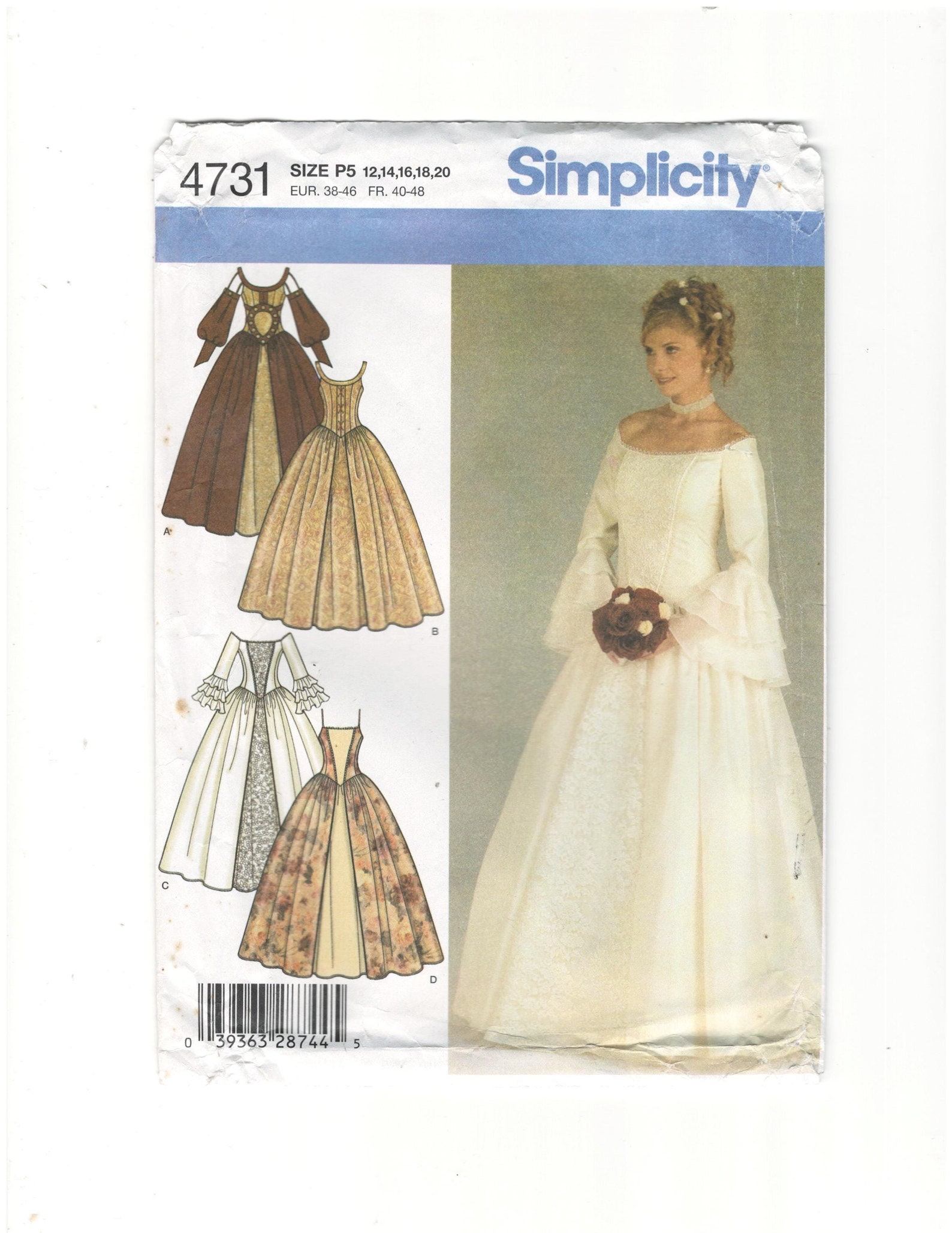 Simplicity 4731 Womens Renaissance Dress Size 12 14 16 18 20 Bust 34 36 ...