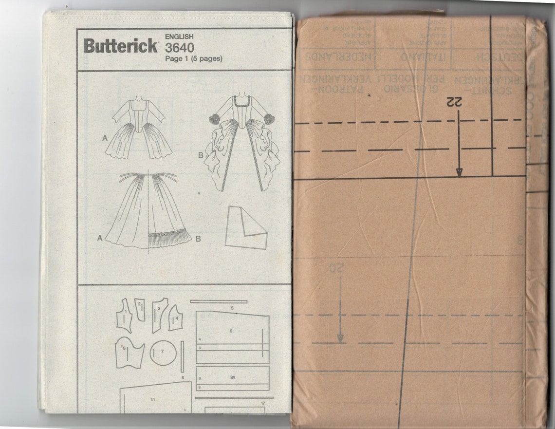 Butterick 3640 Womens 18th Century Costume Plus Size 18 20 22 Bust 40 ...