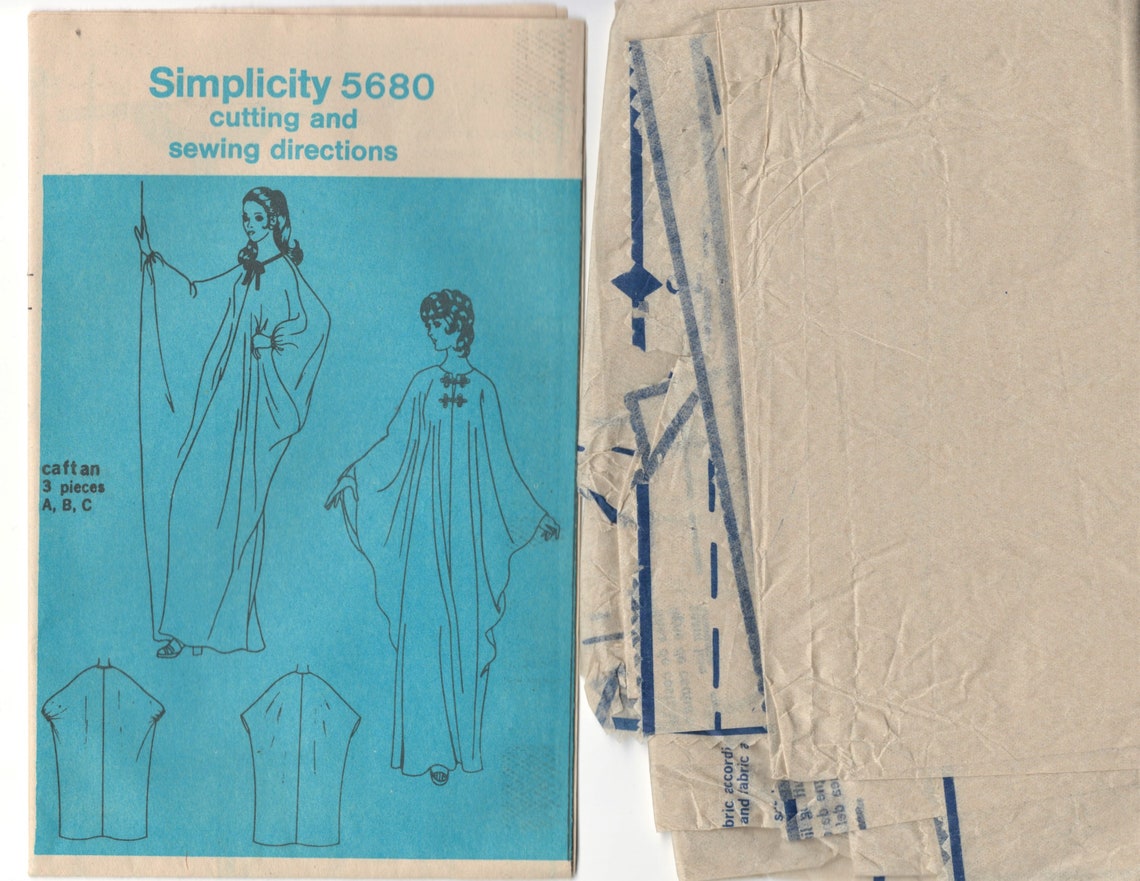 ORIGINAL 1970s Simplicity 5680 Misses' Caftan Flowy Maxi Dress One Size ...