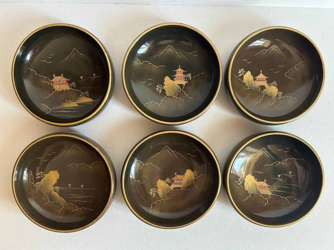 Japanese Lacquerware Set of 6 Bowls - Etsy