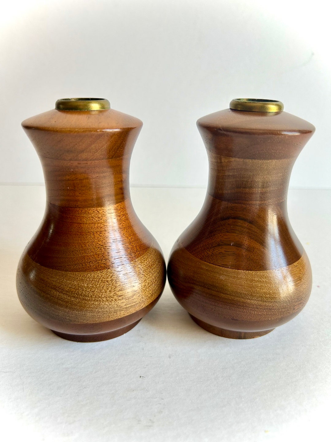 Pair of MCM Wood Candle Holders - Etsy