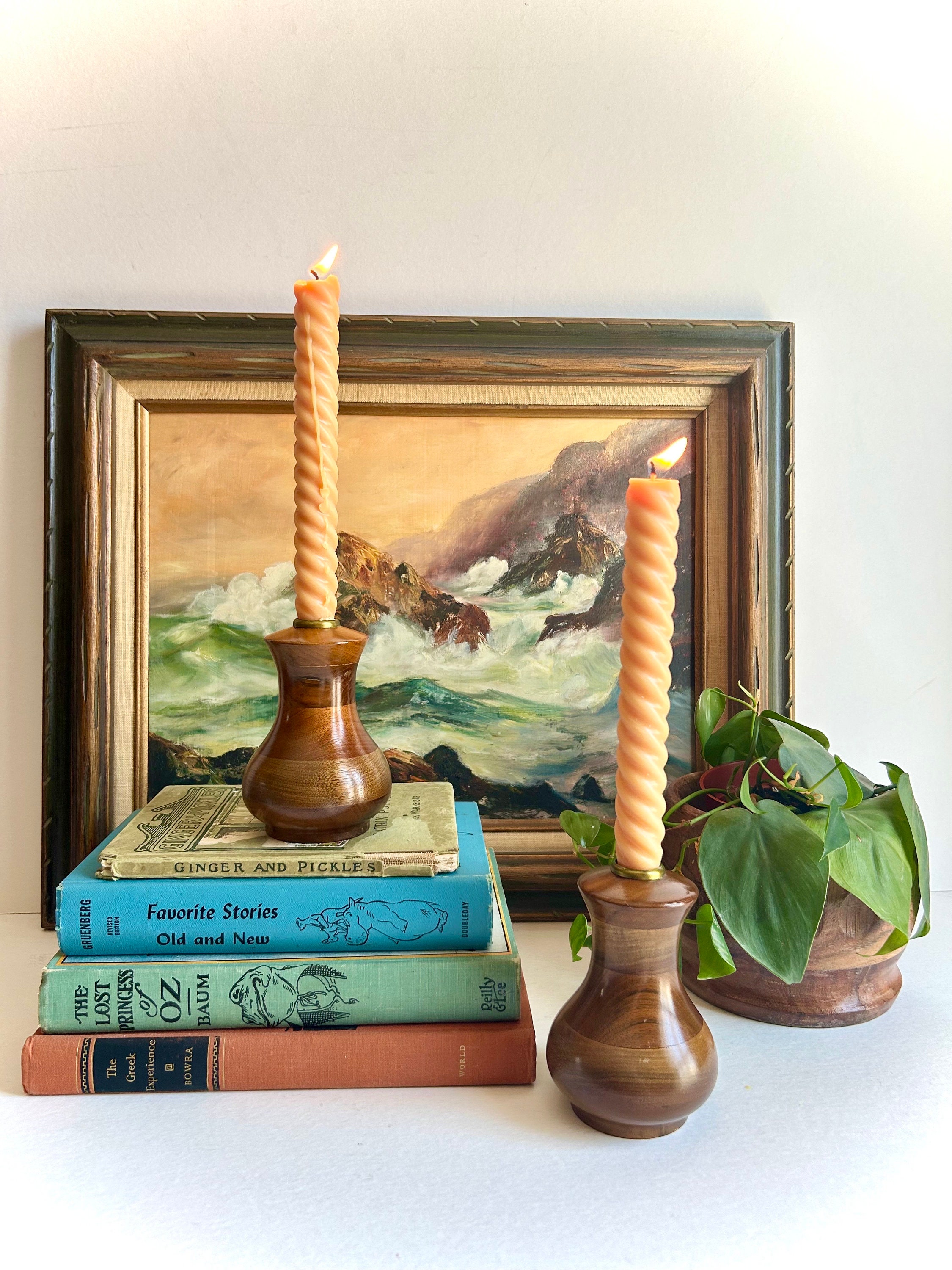 Pair of MCM Wood Candle Holders - Etsy