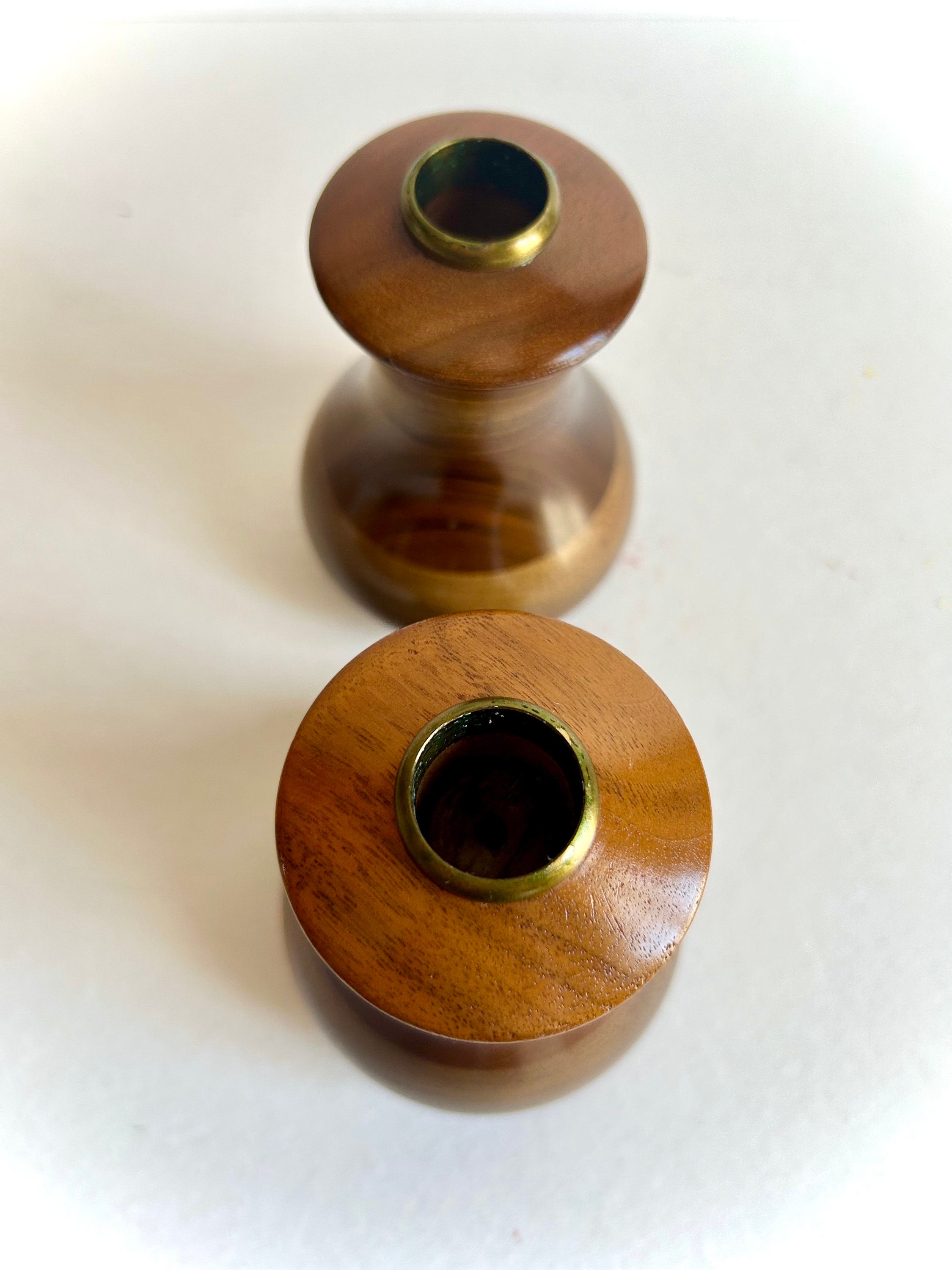 Pair of MCM Wood Candle Holders - Etsy