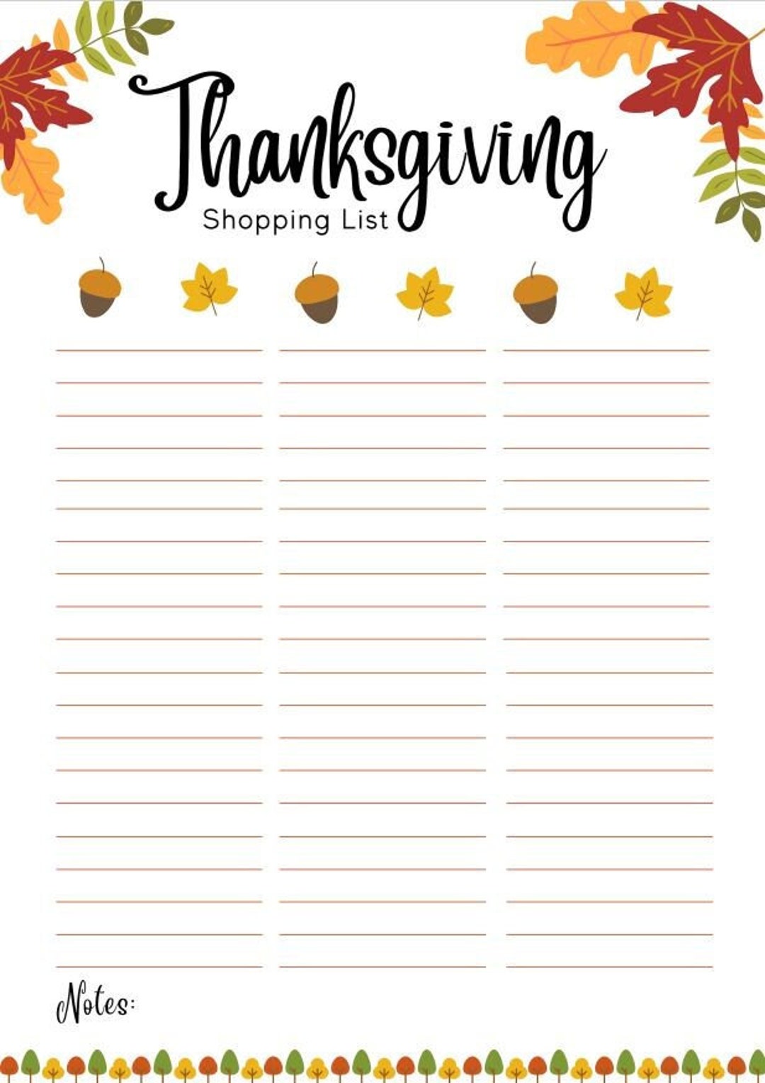 Thanksgiving Shopping List, Thanksgiving, Meal Planner Digital Download ...