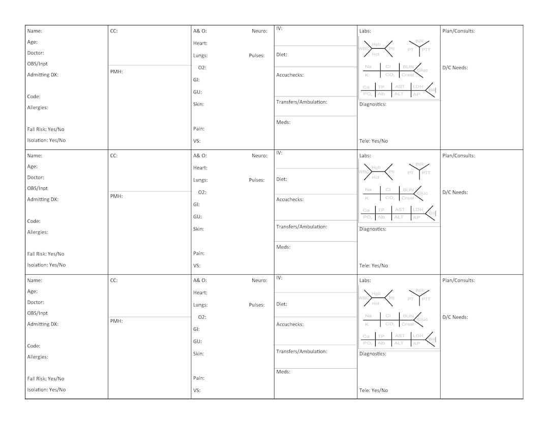 3 Patient Nurse Report Sheet - Comprehensive and Organized | Ideal for ...