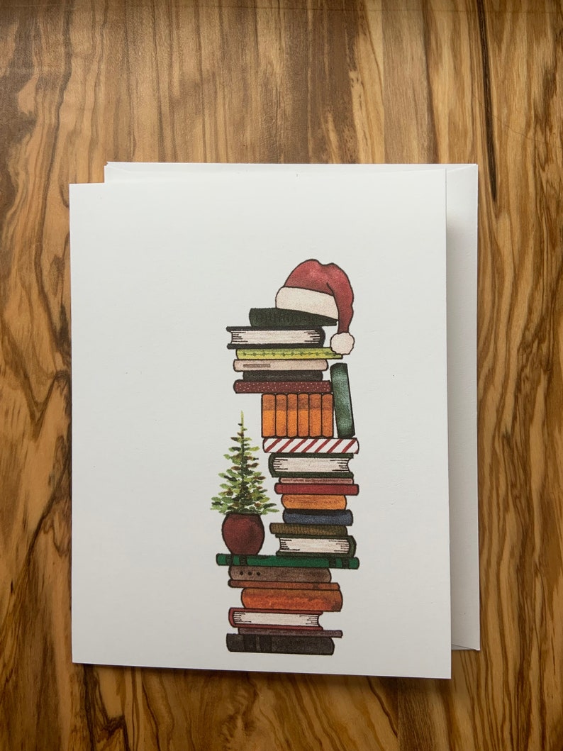 Holiday Book Lover, Greeting Cards, Art Cards, Book Club, Santa Hat ...