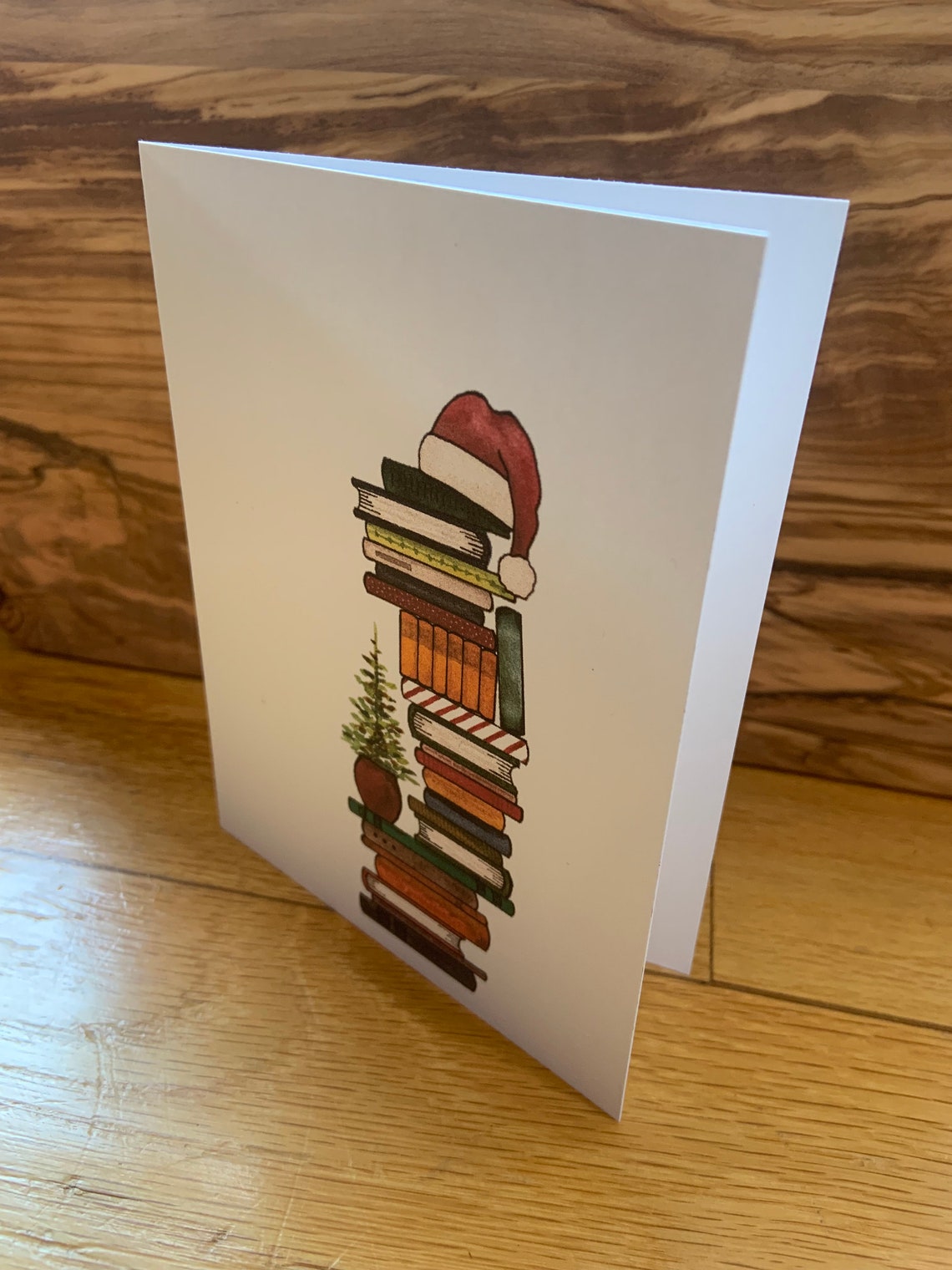 Holiday Book Lover, Greeting Cards, Art Cards, Book Club, Santa Hat ...