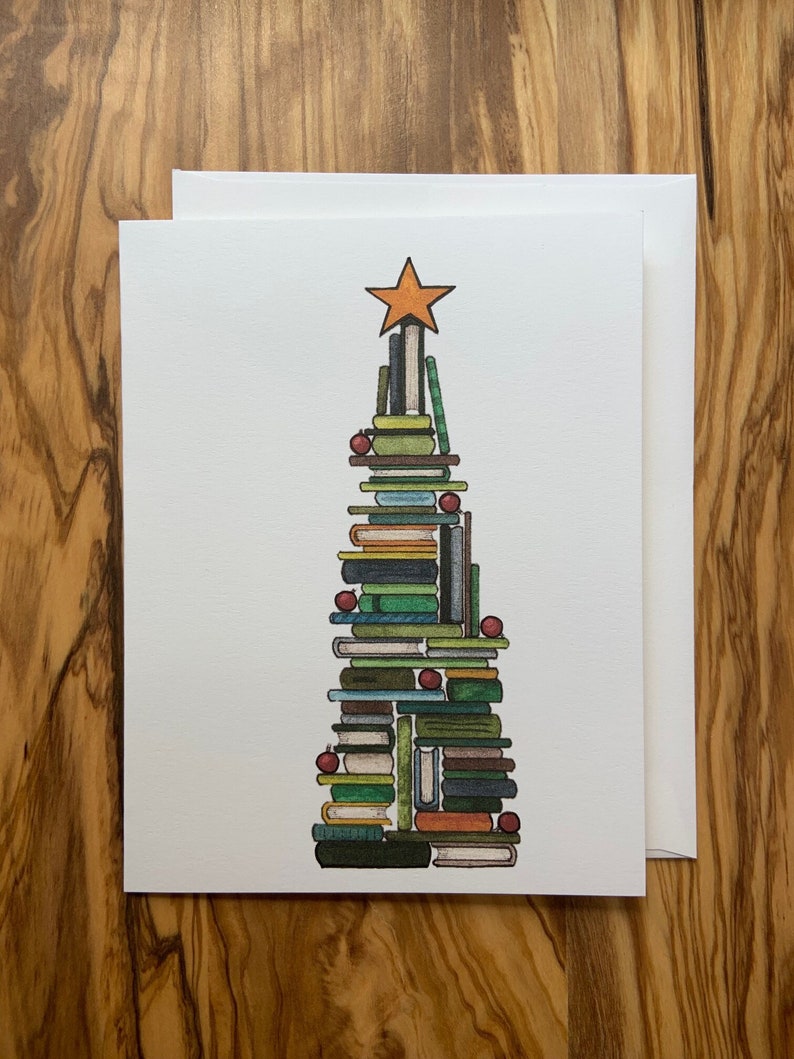 Holiday Book Lover, Tree Greeting Cards, Art Cards, Book Club ...