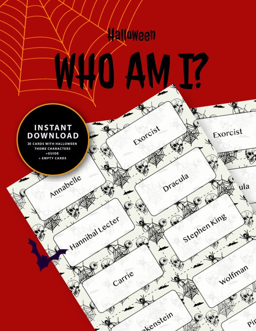Halloween Card Game Who Am I Printable Game Fun - Etsy