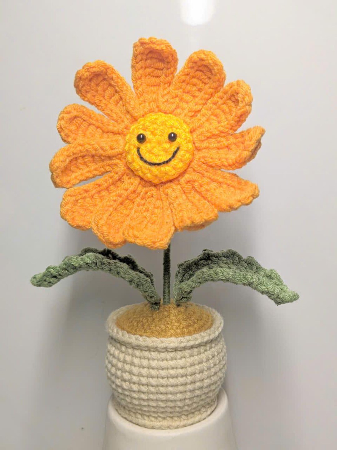 Daisy Crochet Pot, Smiley Face Handmade Flower, Personalized Gift - Etsy