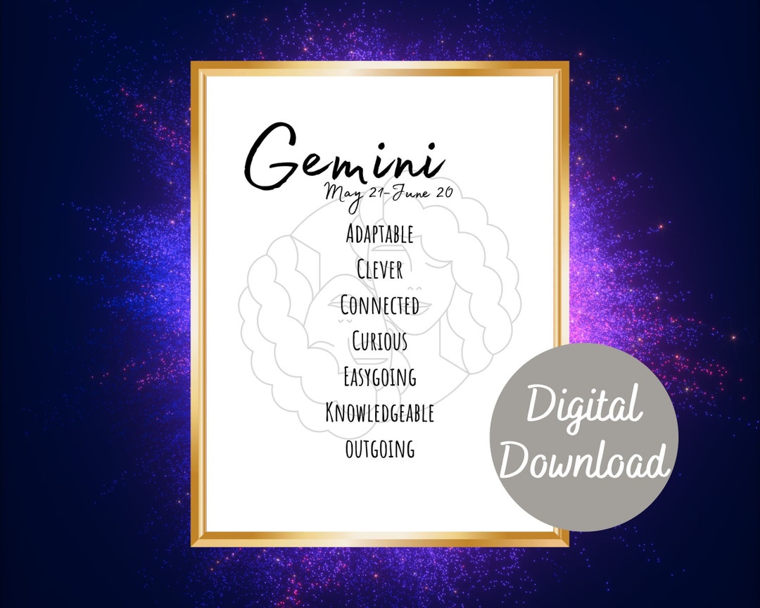 Gemini Wall Art Gemini Poster Print Zodiac Wall Art Gemini - Etsy