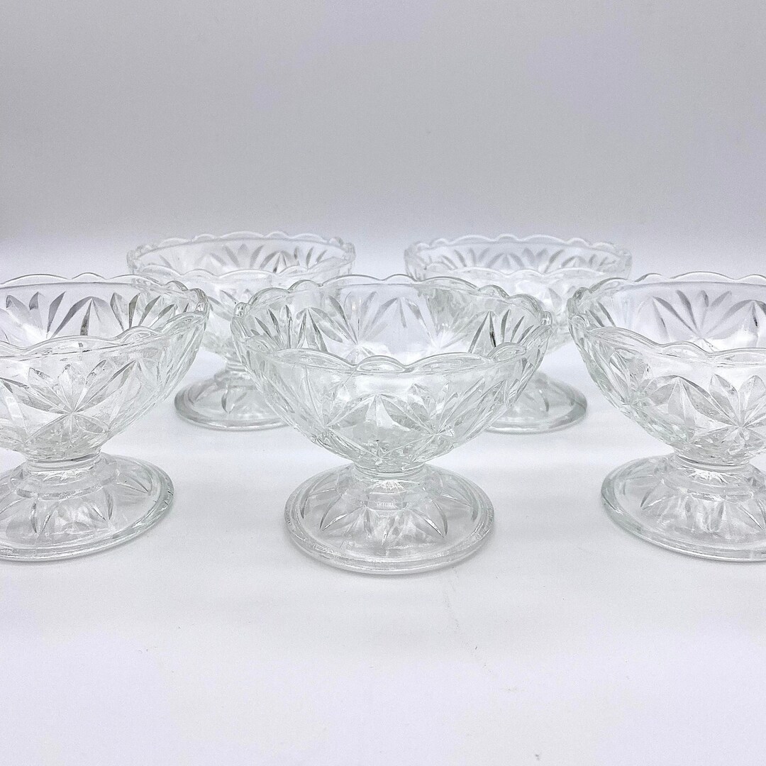 Vintage Pedestal Glasses (set of 5) - Cross-cut Pattern, Star Base - Etsy